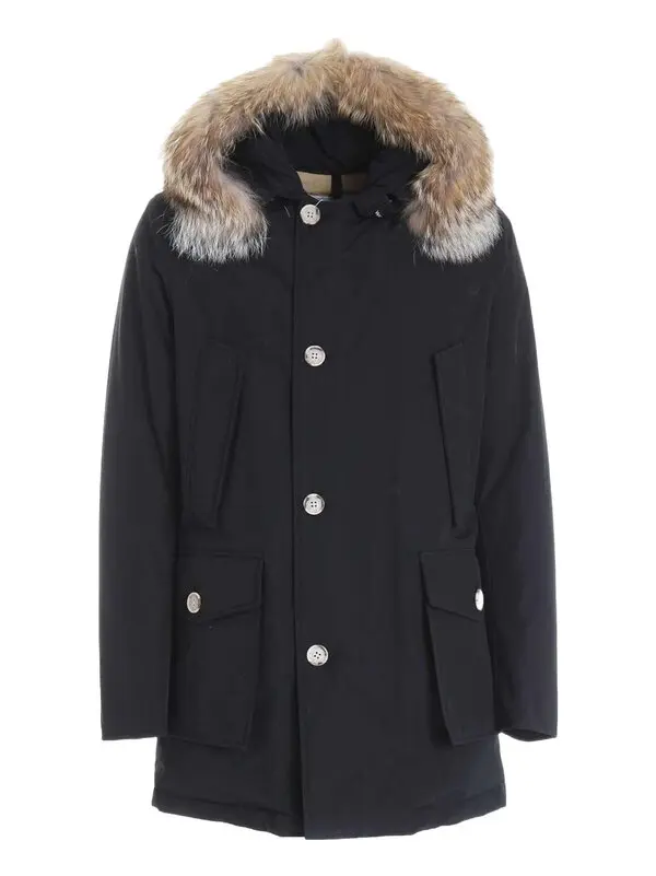 Woolrich Hooded Down Coat With Fur Trim - Black
