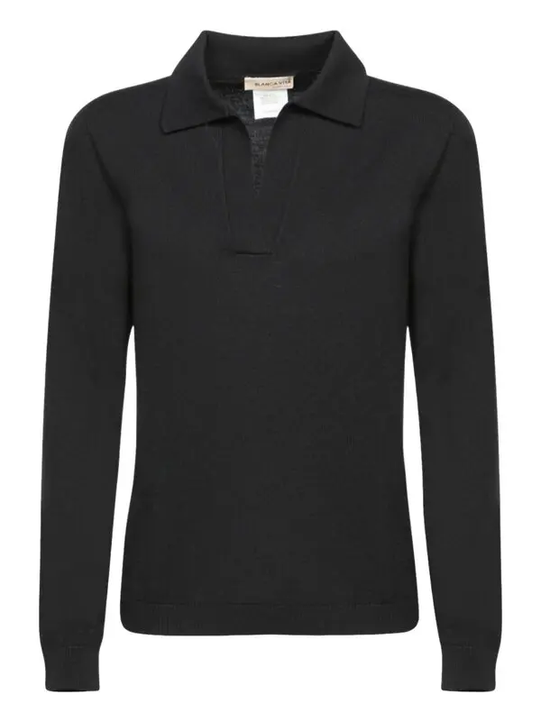 GRAN SASSO Long-sleeved Knitted Polo Shirt - Black