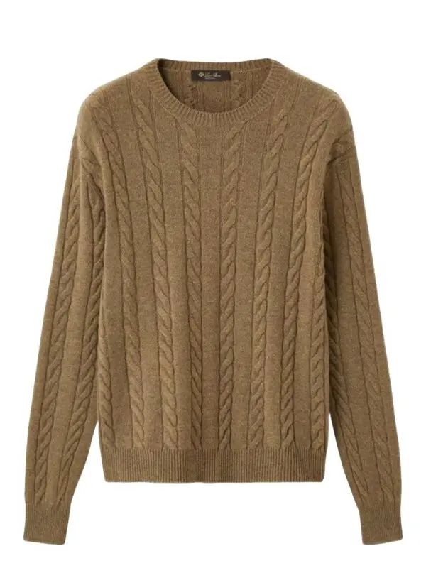 Loro Piana Cedar Cable Knit Crewneck Sweater - Biscuit Light