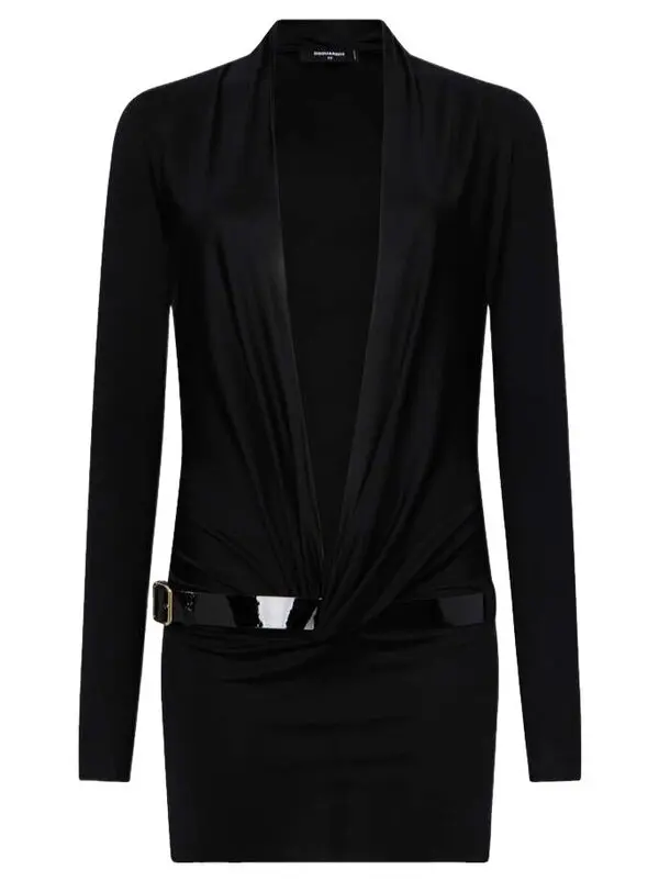 Dsquared2 Deep-cut Shiny Jersey Dress - Black