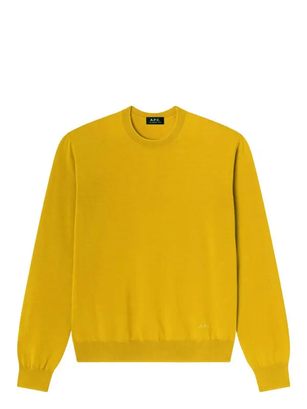 A.p.c. Ribbed Crew Neck Sweater With Embroidered Logo - Yellow