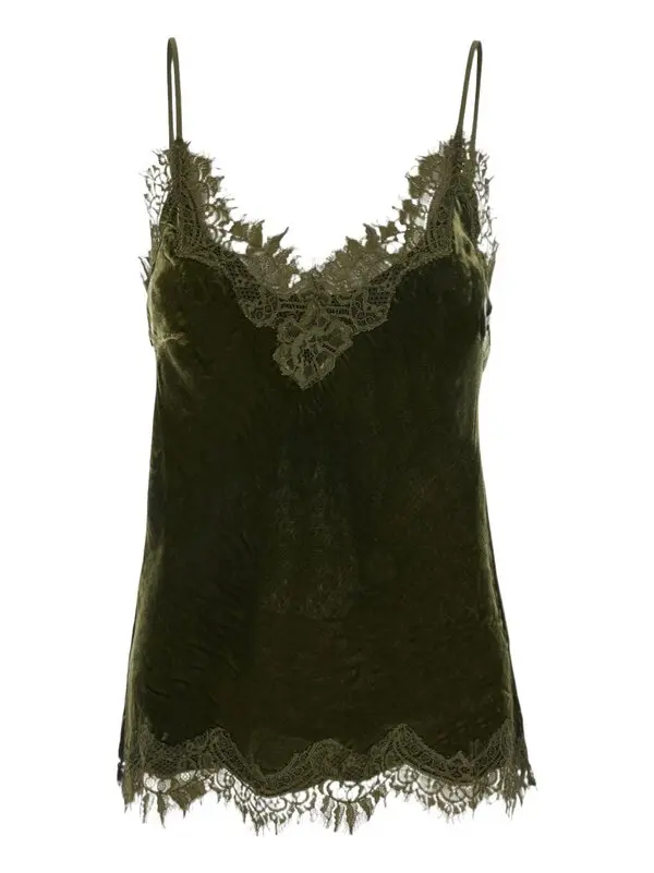 Gold Hawk Lace Trim Velvet Camisole - Green