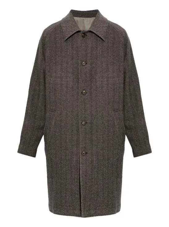 Eleventy Herringbone Single-breasted Coat - Black