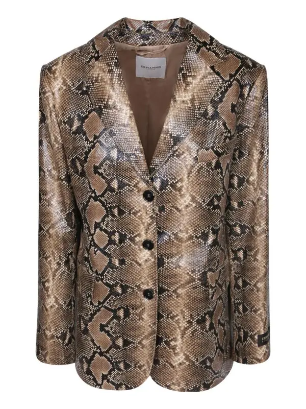 ERMANNO FIRENZE Single-breasted Snake Print Blazer - Black