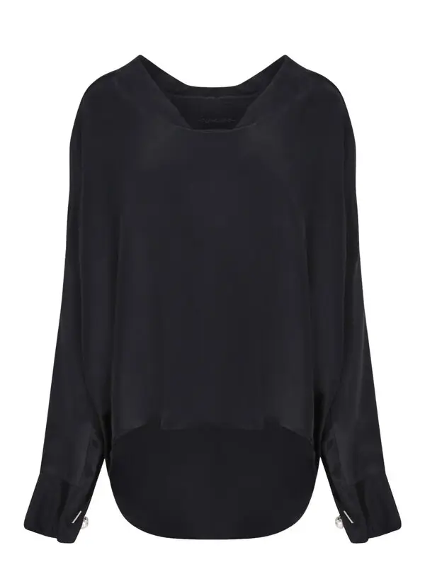 ERMANNO FIRENZE Long Sleeve V-neck Blouse With Embellishments - Black