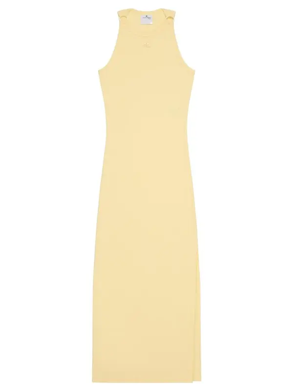 COURREGES Buckle-detail Ribbed-knit Midi Dress - Light Yellow