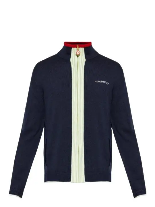 Casablanca Logo-embroidered Zip-up Cardigan - Navy