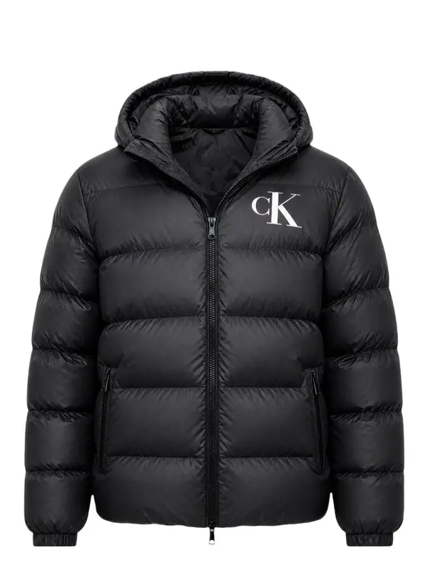 Calvin Klein Print Hooded Puffer Jacket - Black