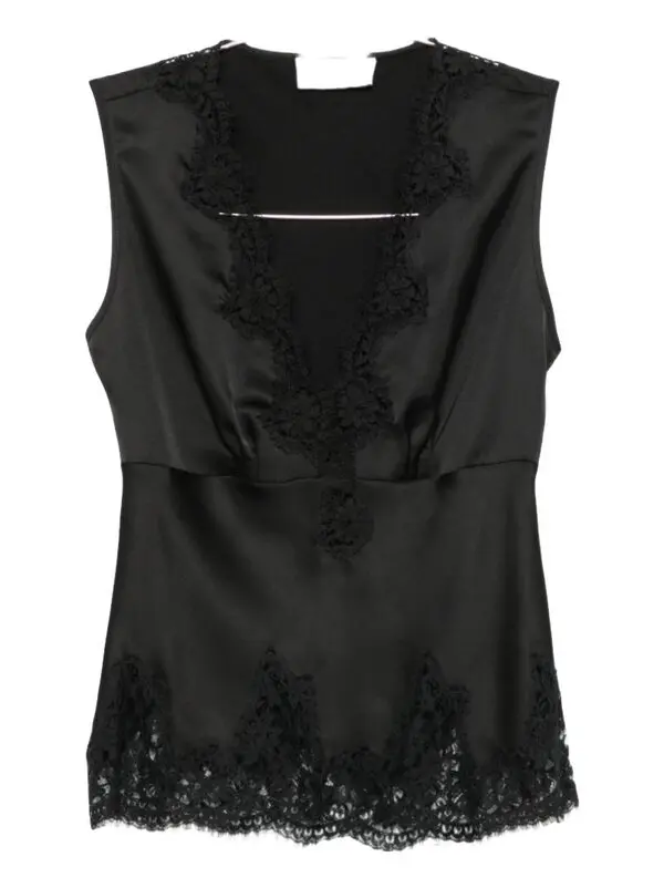ERMANNO FIRENZE Lace-trim Sleeveless Top - Black