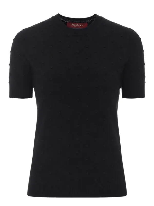Max Mara Short-sleeved Knit Top With Ribbed Collar - Black