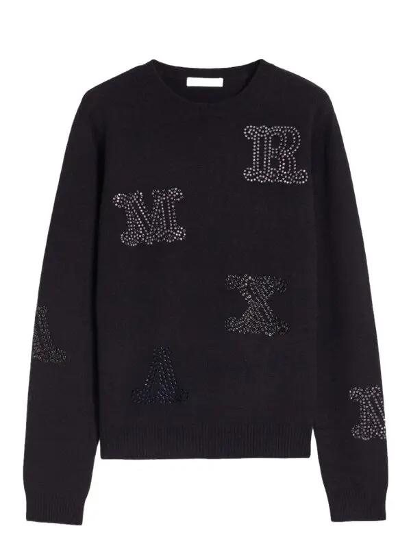 Max Mara Cashmere Sweater With Embellished Logo - Blue
