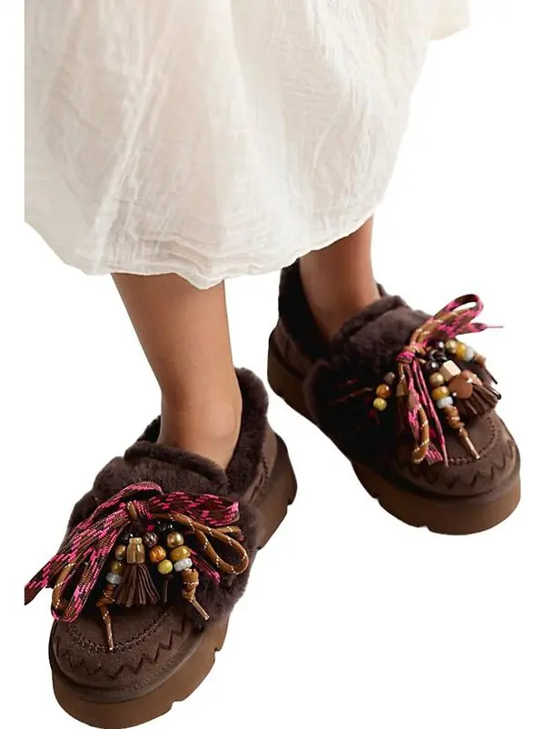 NAN-KU COUTURE Shearling Moccasins - Coffee