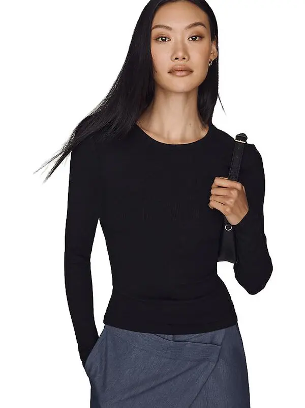 ELODIE Lace-back Ribbed Top - Black