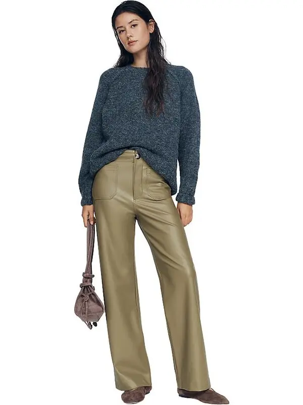 Maeve Colette Faux-leather Wide-leg Pants - Olive