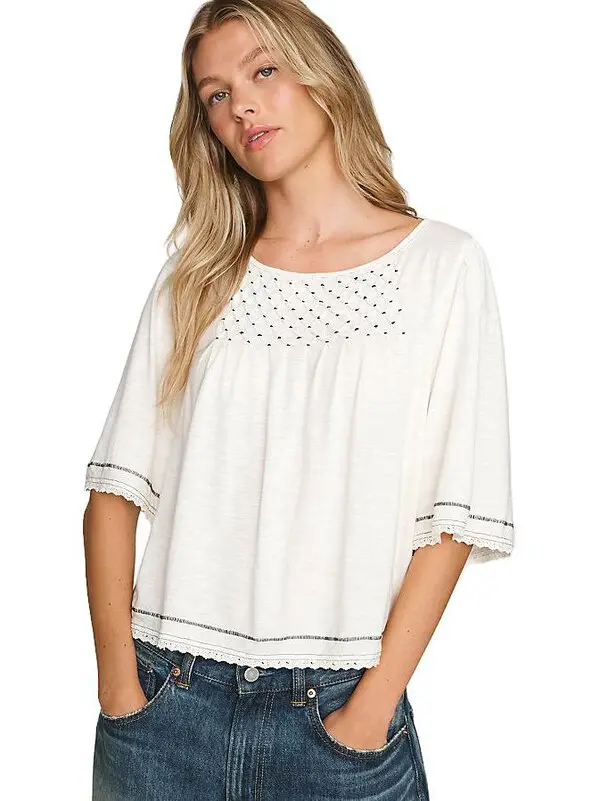 PILCRO Flutter-sleeve Smocked Blouse - Ivory