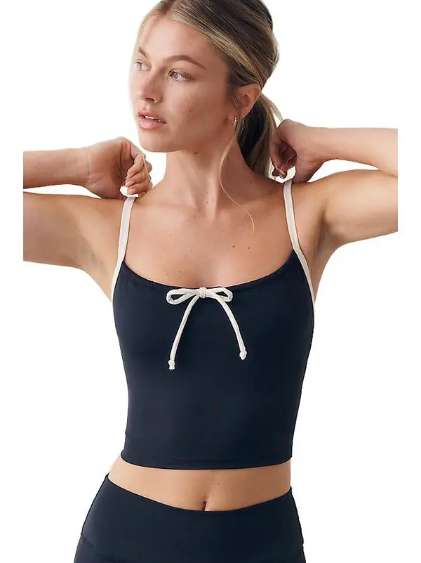 Strut This Darla Tank Top With Contrast Trim And Tie Detail - Black