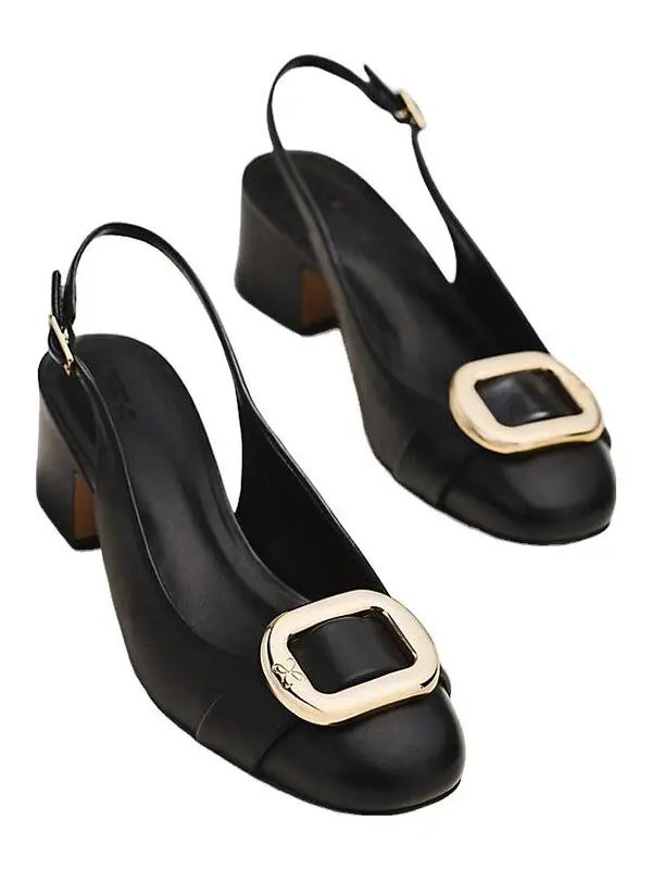 Maeve Buckle Detail Slingback Heels - Black