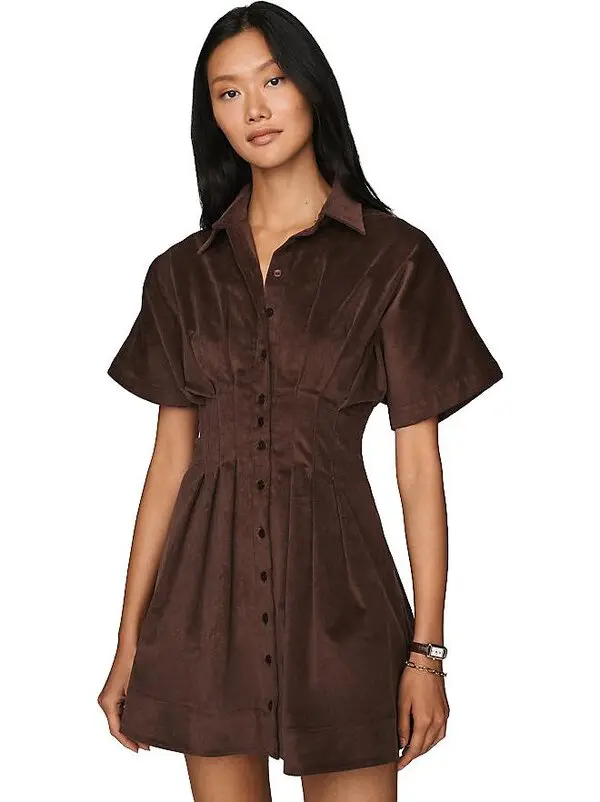 EXQUISE Tobie Corduroy Mini Shirtdress - Brown