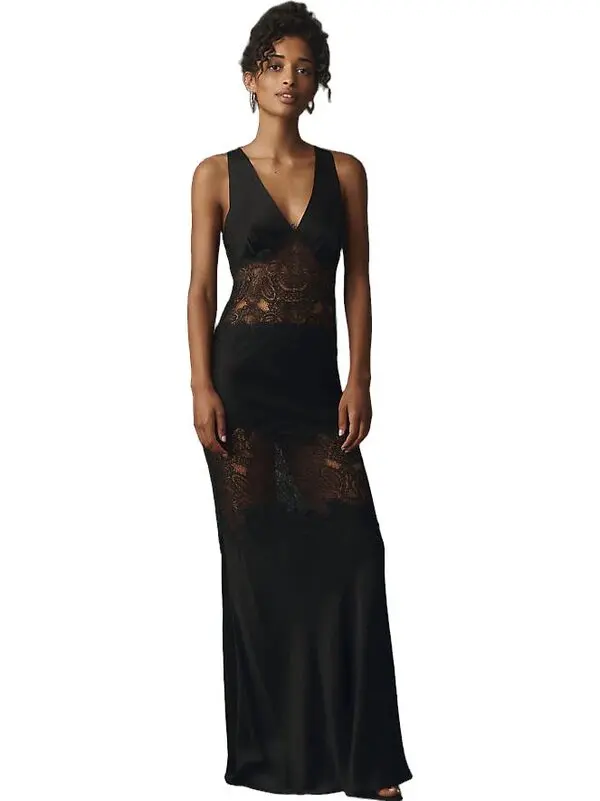 Shona Joy Jamila Lace Panel Maxi Dress - Black