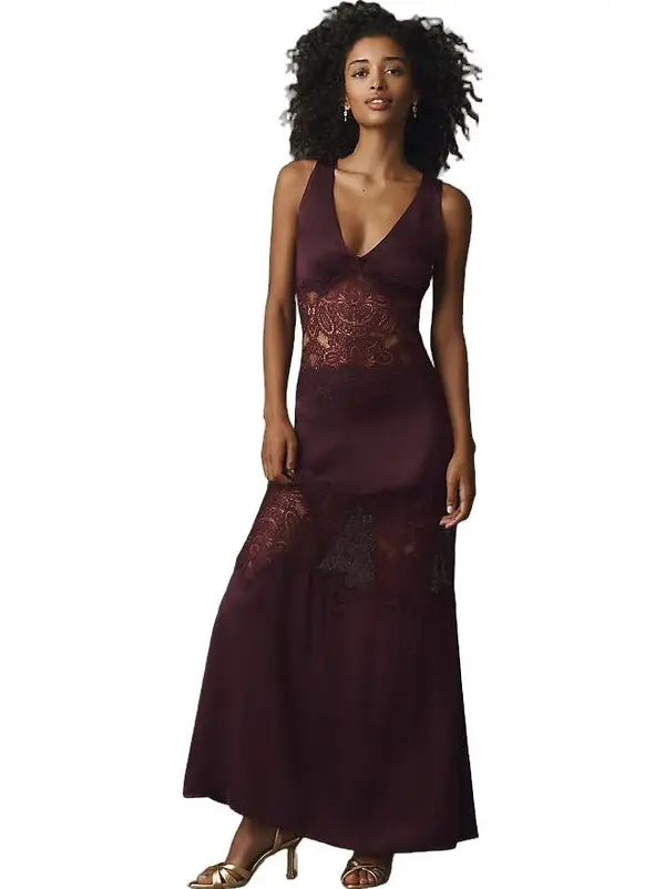 Shona Joy Jamila Lace Panel Maxi Dress - Wine