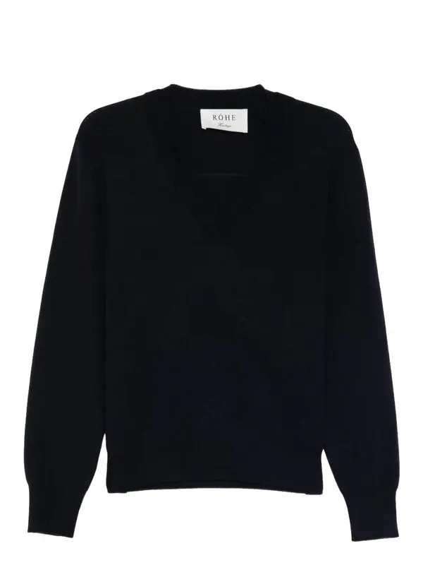 RÓHE Merino-wool V-neck Sweater - Blue