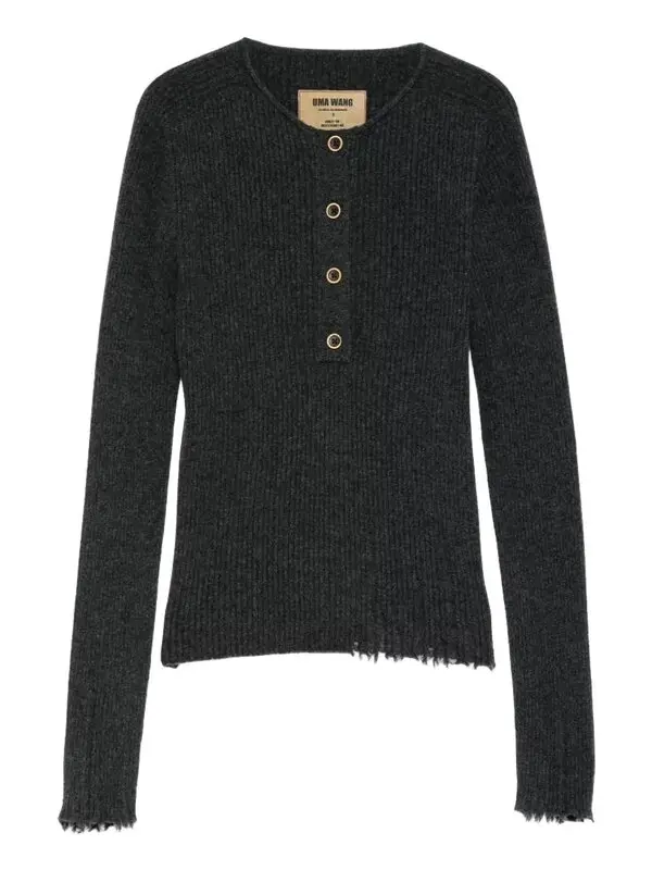 UMA WANG Ribbed-knit Button-up Jumper - Grey