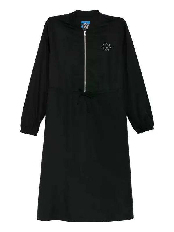 AGNES B. Logo Embroidered Zip Up Midi Dress - Black