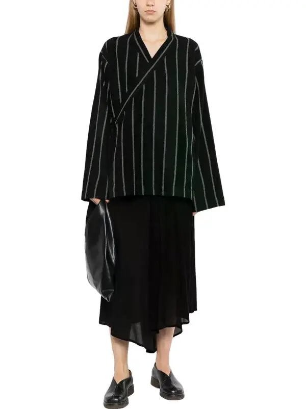 UMA WANG Vertical Stripe Wrap Blazer - Black