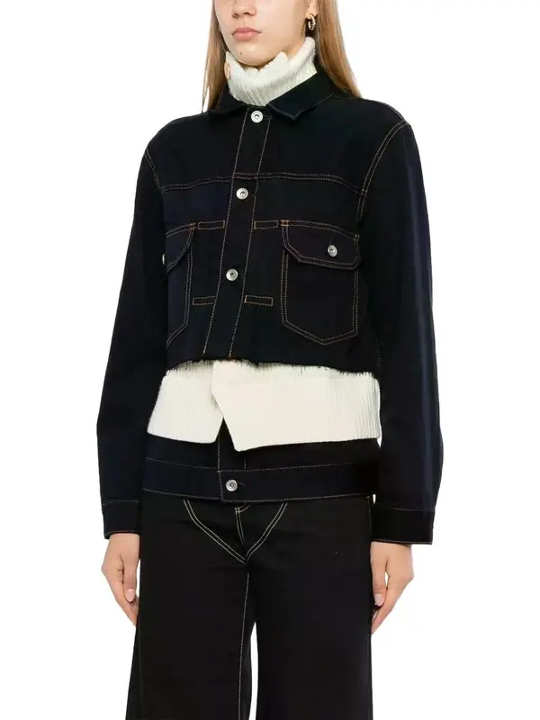 Sacai Layered Frayed-hem Denim Jacket - Blue