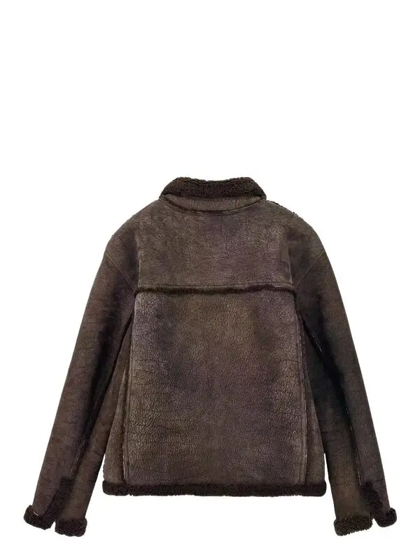 Giorgio Armani Shearling Trim Leather Jacket - Brown