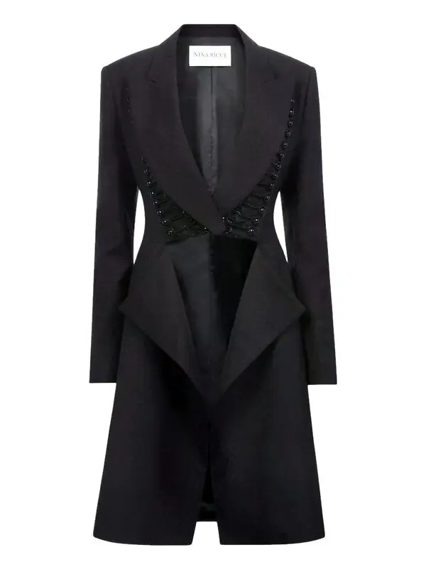 Nina Ricci Jacquard Frogging-detail Coat - Black
