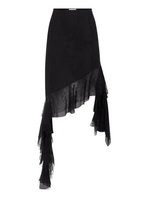 Nina Ricci Asymmetric Lace-trim Midi Skirt - Black