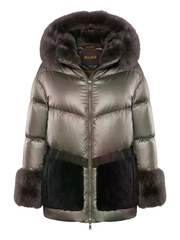 MOORER Faux-fur Trimmed Hooded Down Jacket - Grey