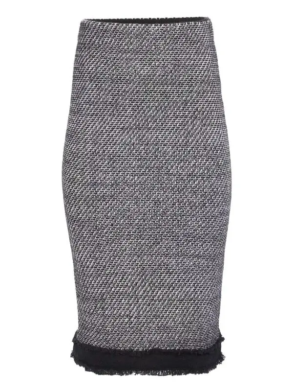 Nina Ricci Tweed Frayed-edge Midi Skirt - Grey