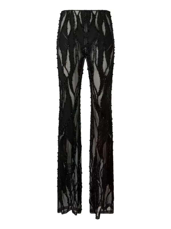 Alberta Ferretti Bead-embellished Sheer Trousers - Black