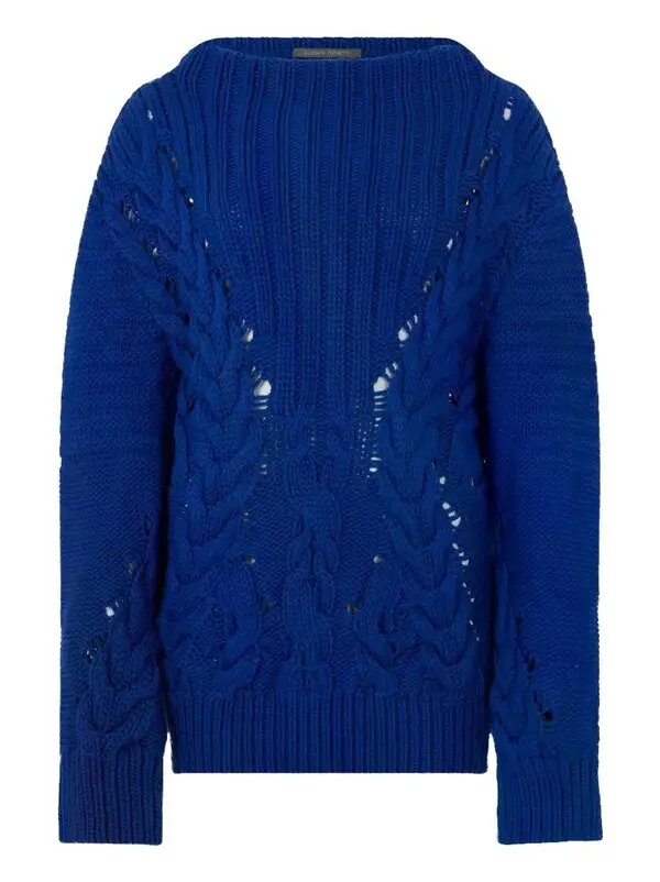 Alberta Ferretti Distressed-finish Cable-knit Sweater - Blue