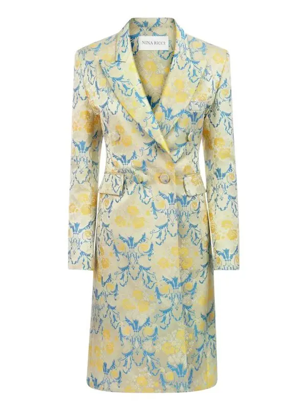 Nina Ricci Flower-jacquard Double-breasted Coat - Neutrals