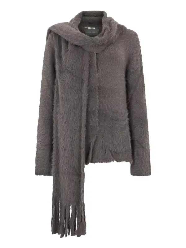 Alberta Ferretti Shawl Collar Cardigan With Scarf Detail - Grey