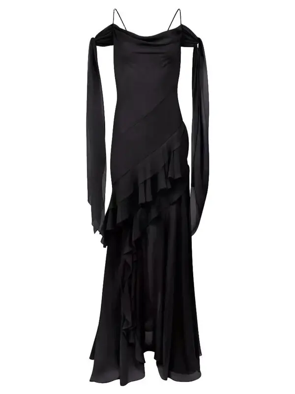 Nina Ricci Silk Ruffled Maxi Dress - Black