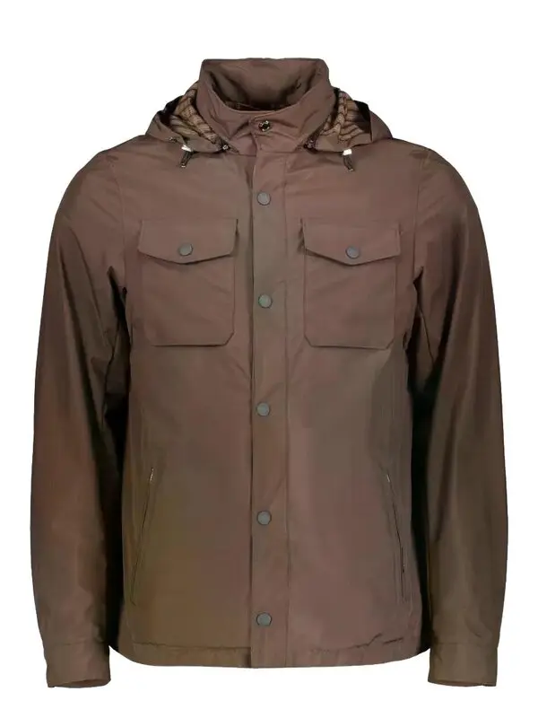MOORER Hooded Press-stud Jacket - Brown