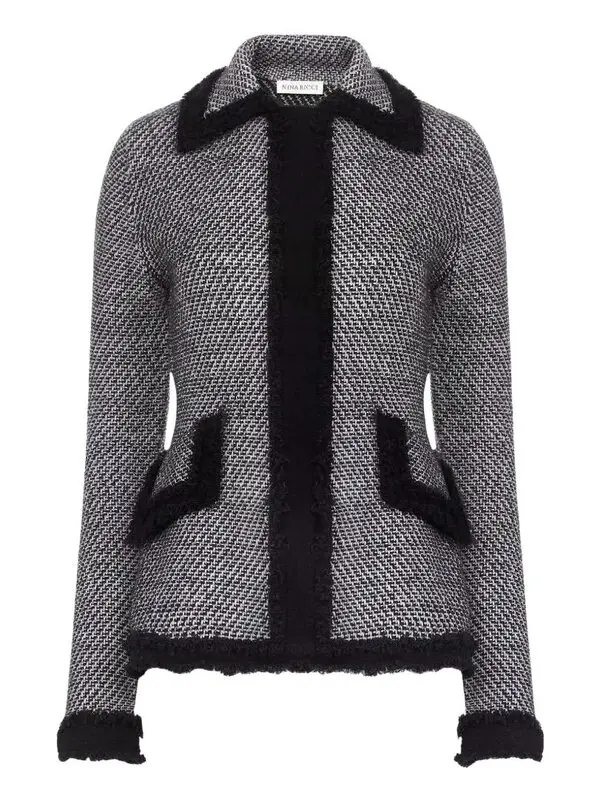 Nina Ricci Tweed Cardigan With Fringe Trim - Grey