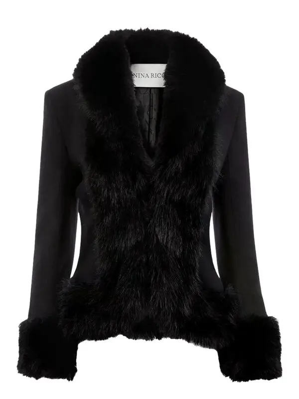 Nina Ricci Faux Fur Trim Rear-bow Jacket - Black