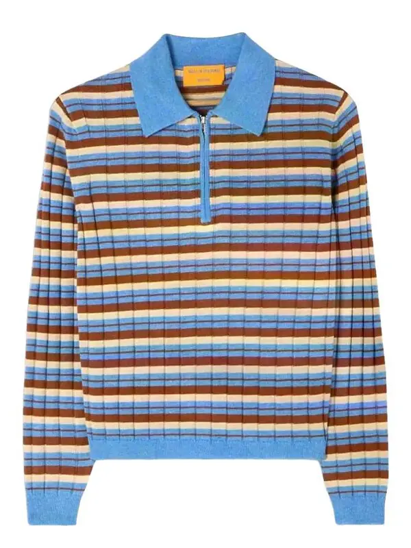 Guest In Residence Striped Zip-up Polo Top - Blue