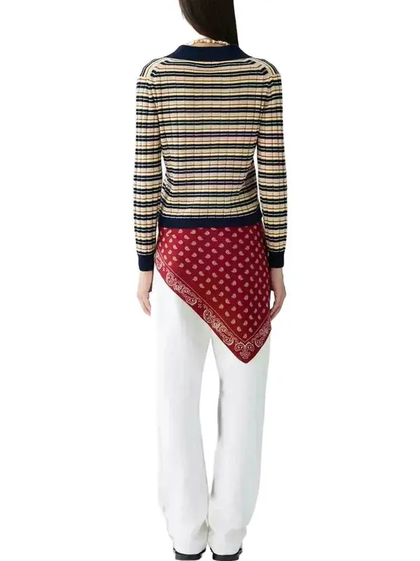 Guest In Residence Striped Cable-knit Polo Top - Blue