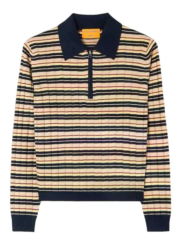 Guest In Residence Striped Cable-knit Polo Top - Blue