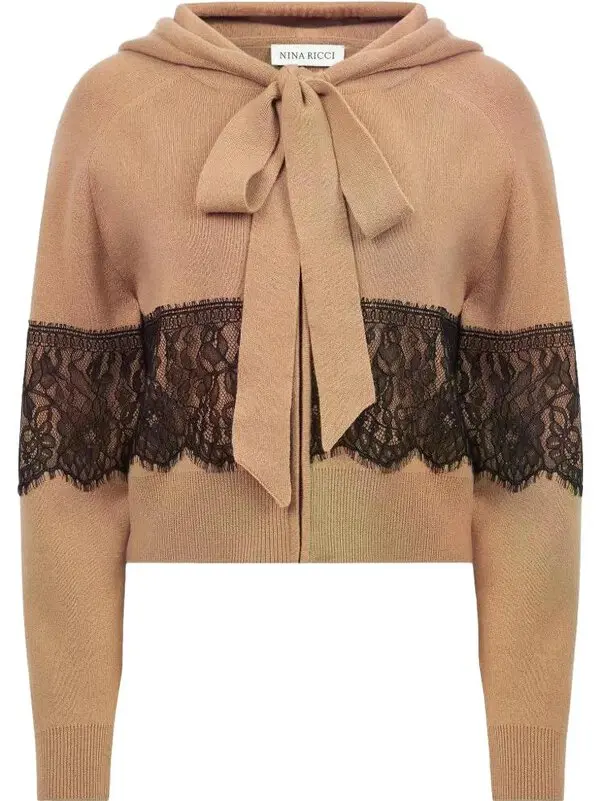 Nina Ricci Lace-trimmed Pussy-bow Hoodie - Neutrals