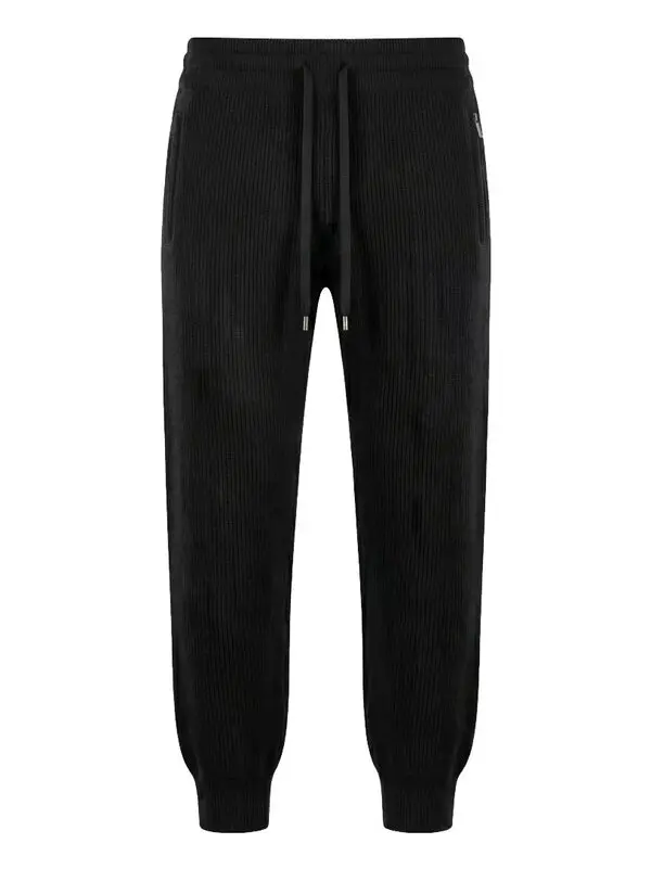 MOORER Ribbed Knit Drawstring Track Pants - Black