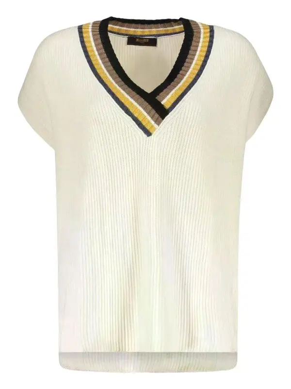 MOORER Ribbed Knit V-neck Top - White