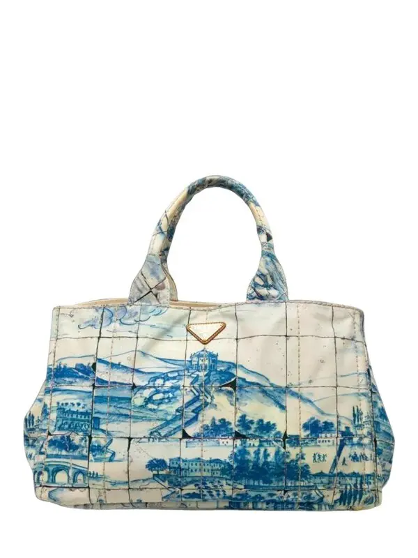 Prada Large Canvas Canapa Satchel - Blue