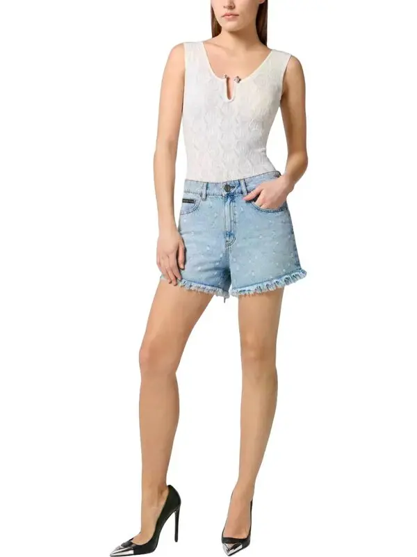 Philipp Plein Distressed Raw-edge Denim Shorts - Blue